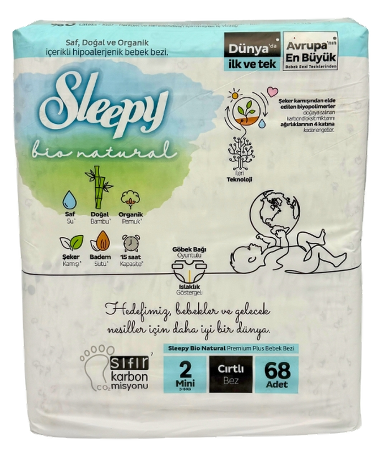 SLEEPY BIO Natural Mini 3-6kg diapers, 68 pcs. | Mēness aptieka