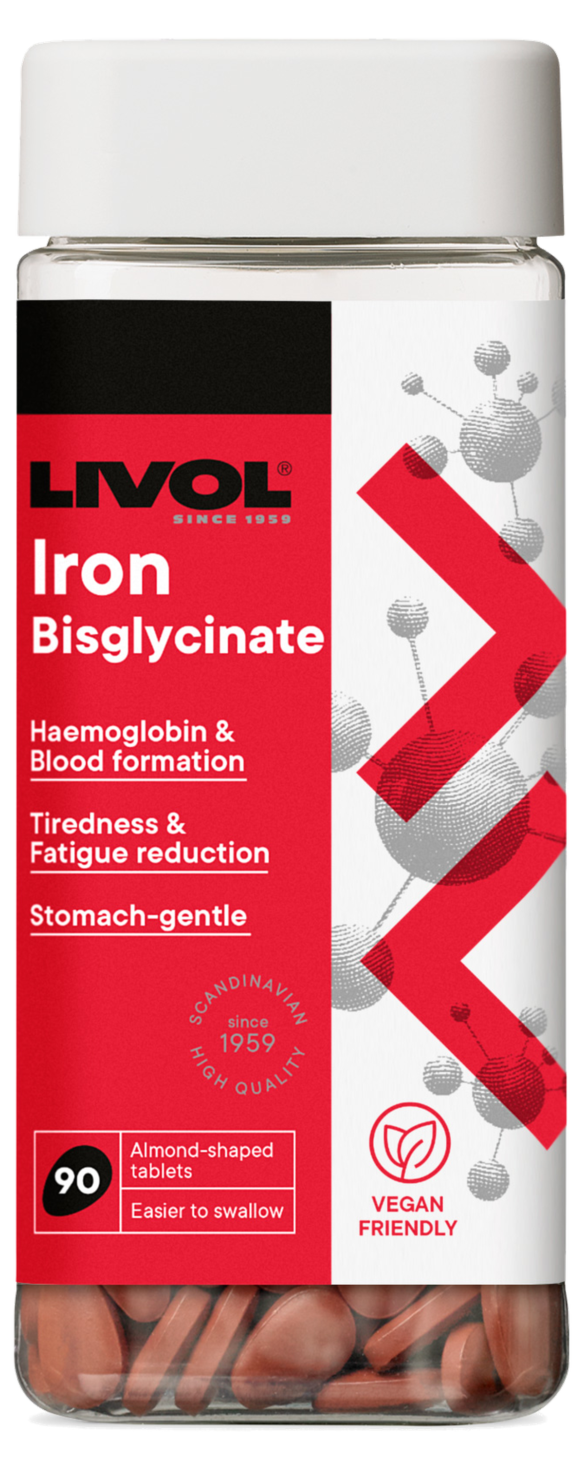 LIVOL Iron Bisglycinate tablets, 90 pcs. | Mēness aptieka