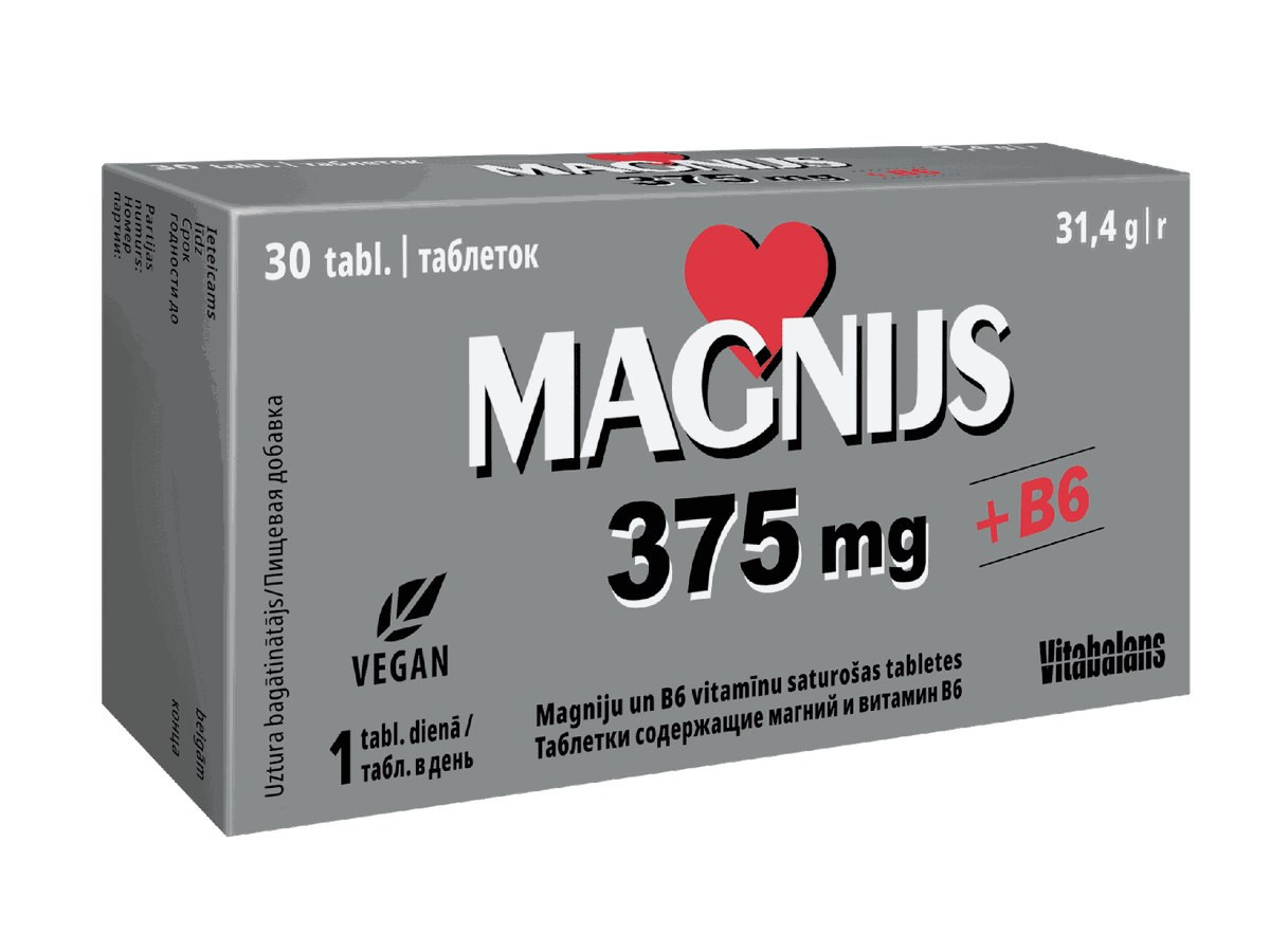 VITABALANS Magnijs 375 mg + B6 tabletes, 30 gab. - Piegāde visā Latvijā ...