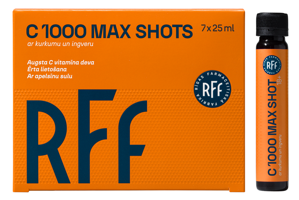 RFF C 1000 Max Shots Ar Kurkumu Un Ingveru 25 ml pudelītes, 7 gab ...