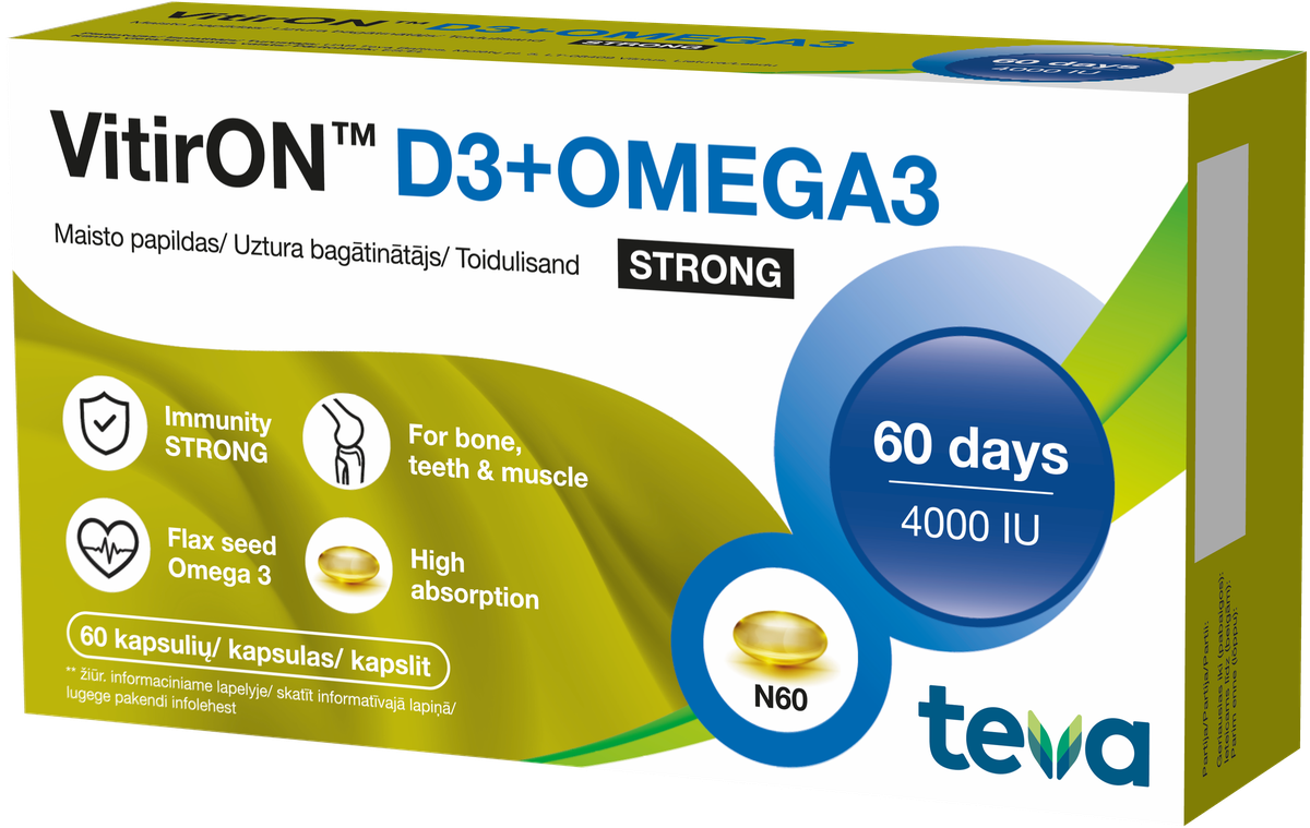 VITIRON D3 4000 SV + Omega3 Strong kapsulas, 60 gab. - Piegāde visā ...