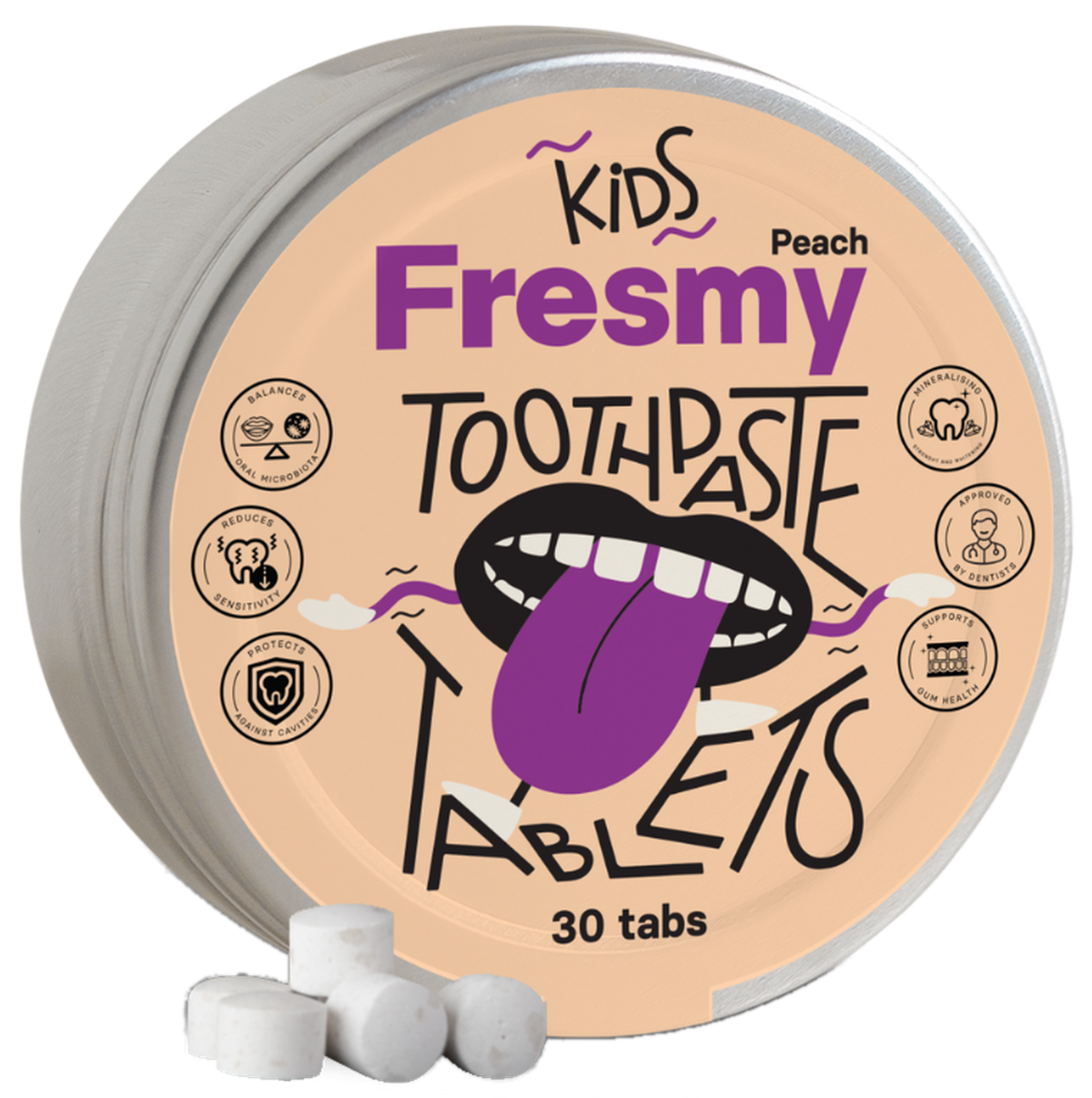 FRESMY Peach for Kids зубная паста в таблетках, 30 шт. | Mēness aptieka