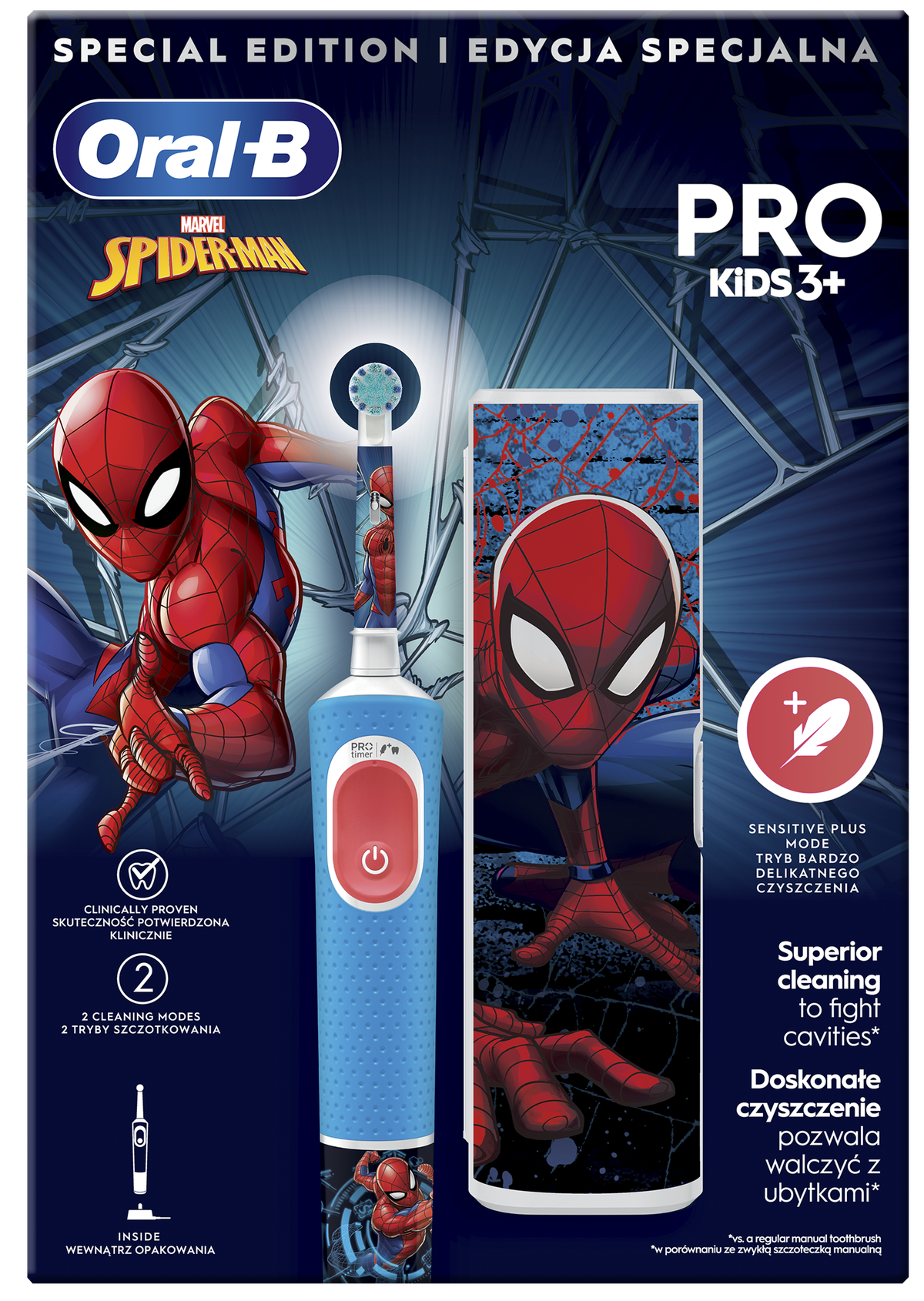 ORAL-B Pro Kids Spiderman ar ceļojumu futrāli elektriskā zobu birste, 1 ...