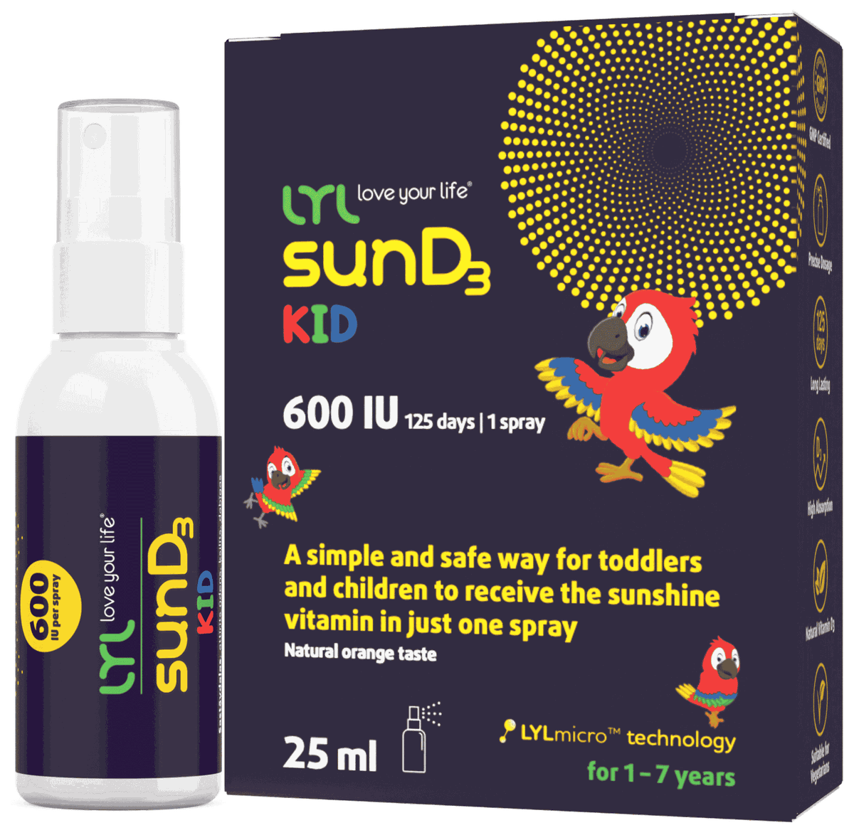 LYL sunD3 KID 600 SV sprejs, 25 ml - Piegāde visā Latvijā | Mēness aptieka