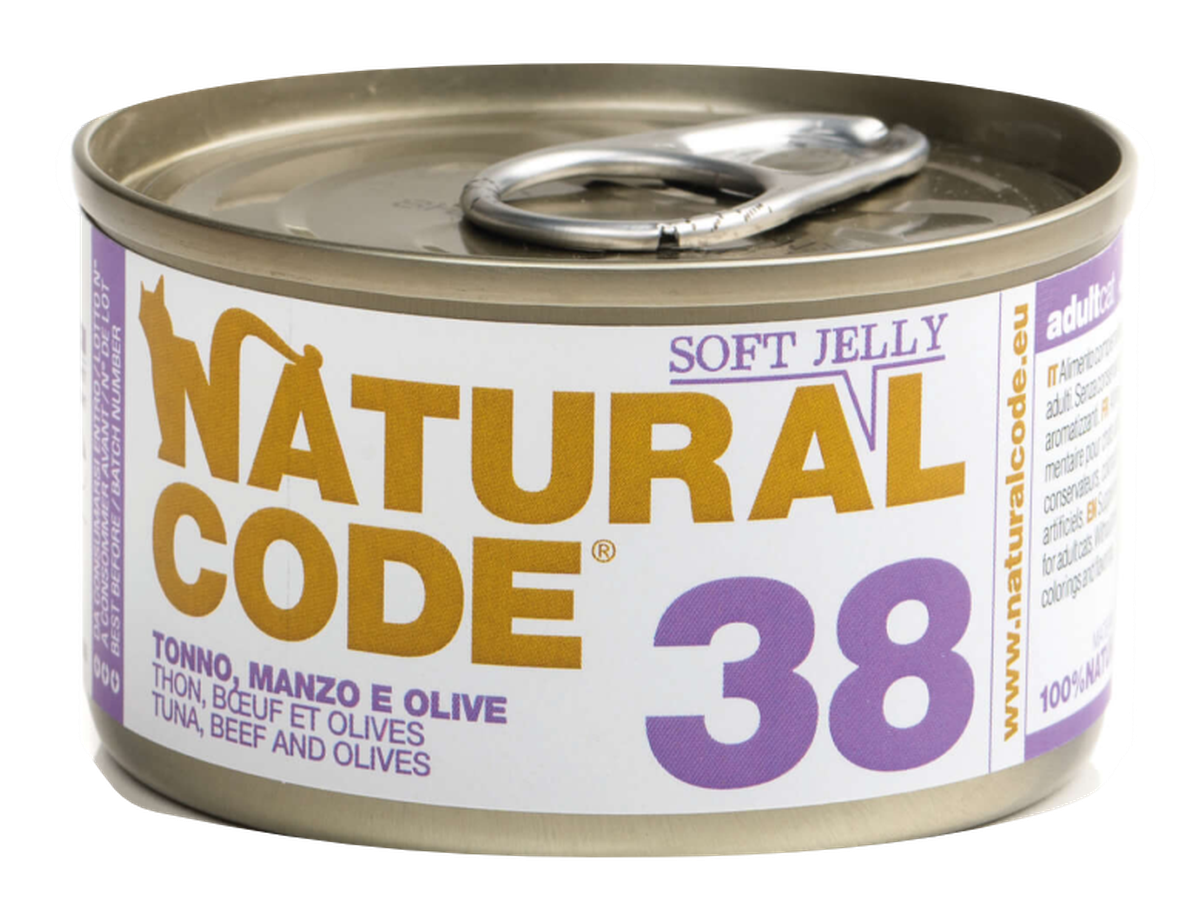 NATURAL CODE 38 Tuna, Beef And Olives canned food for cats, 85 g ...