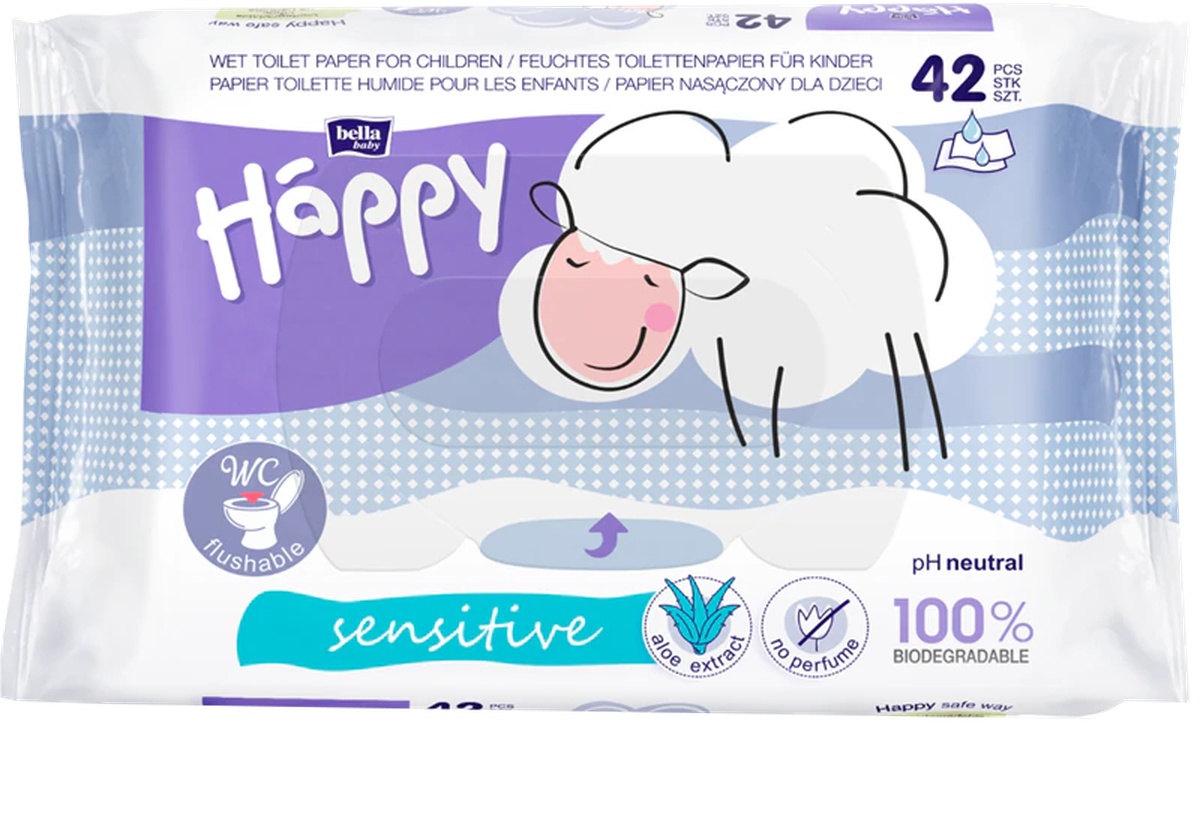 HAPPY Sensitive WC moist toilet tissues, 42 pcs. | Mēness aptieka