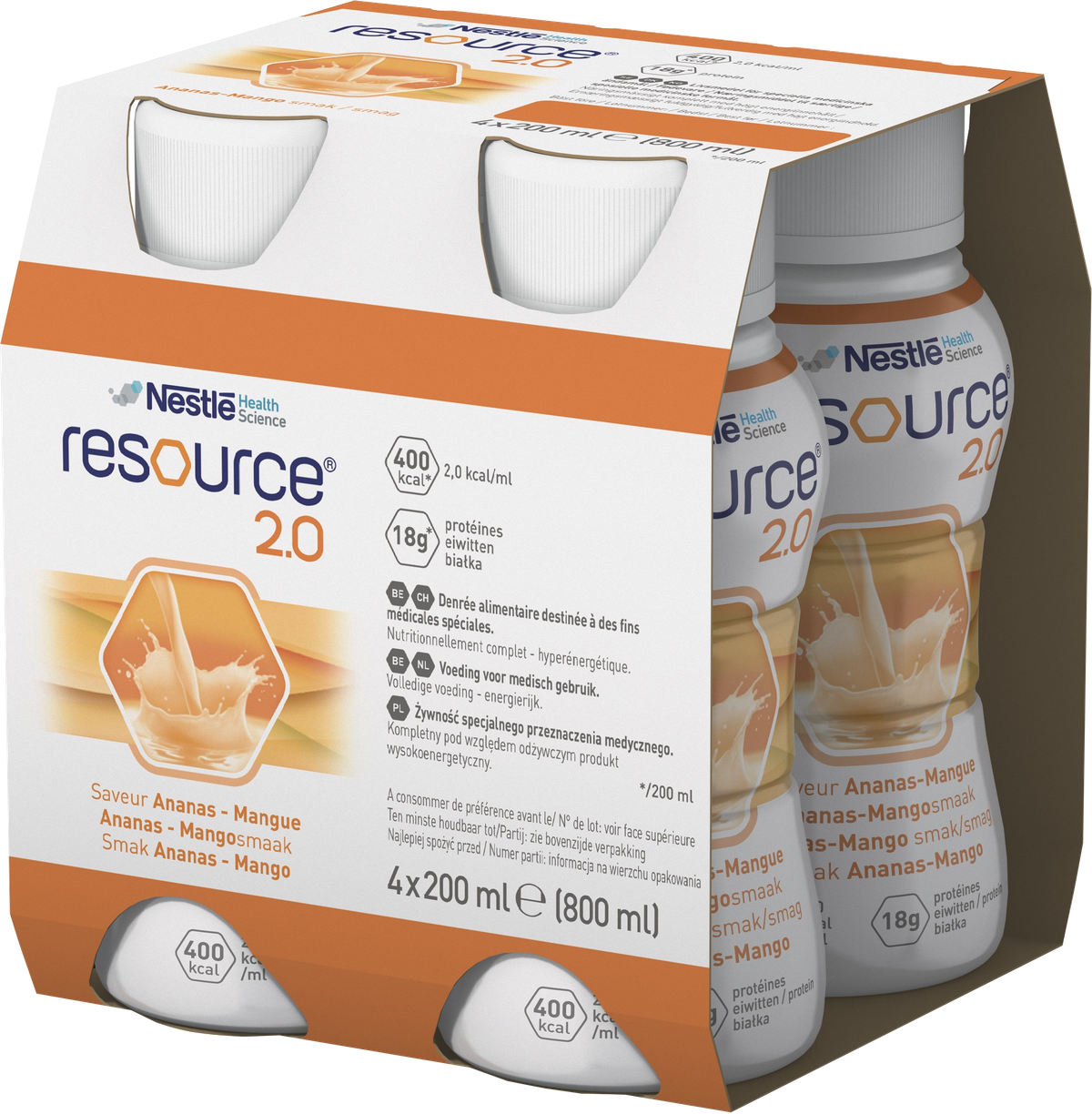 NESTLE Resource 2.0 with pineapple and mango flavour, 200 ml, 4 pcs ...