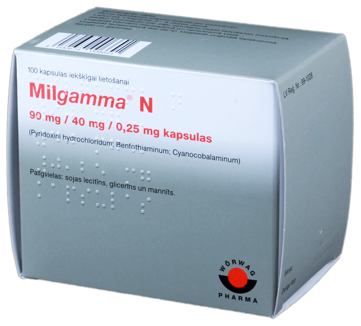 MILGAMMA N 90 mg/ 40 mg/ 0.25 mg kapsulas, 100 gab. - Piegāde visā ...