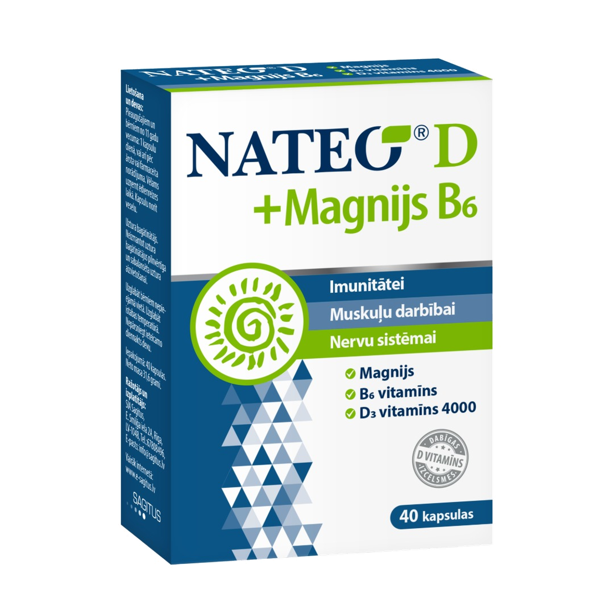 NATEO D 4000 SV + Magnijs B6 kapsulas, 40 gab. - Piegāde visā Latvijā ...