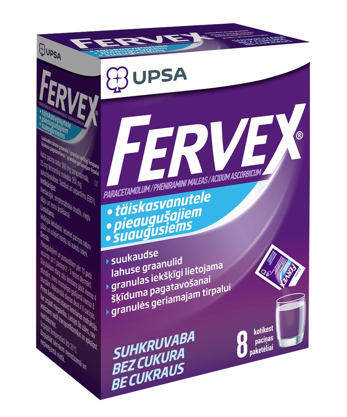 FERVEX bez cukura paciņas, 8 gab. - Piegāde visā Latvijā | Mēness aptieka
