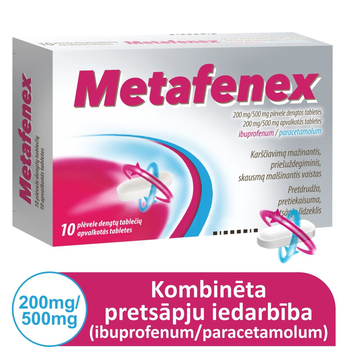 METAFENEX 200 mg/500 mg coated tablets, 10 pcs. | Mēness aptieka