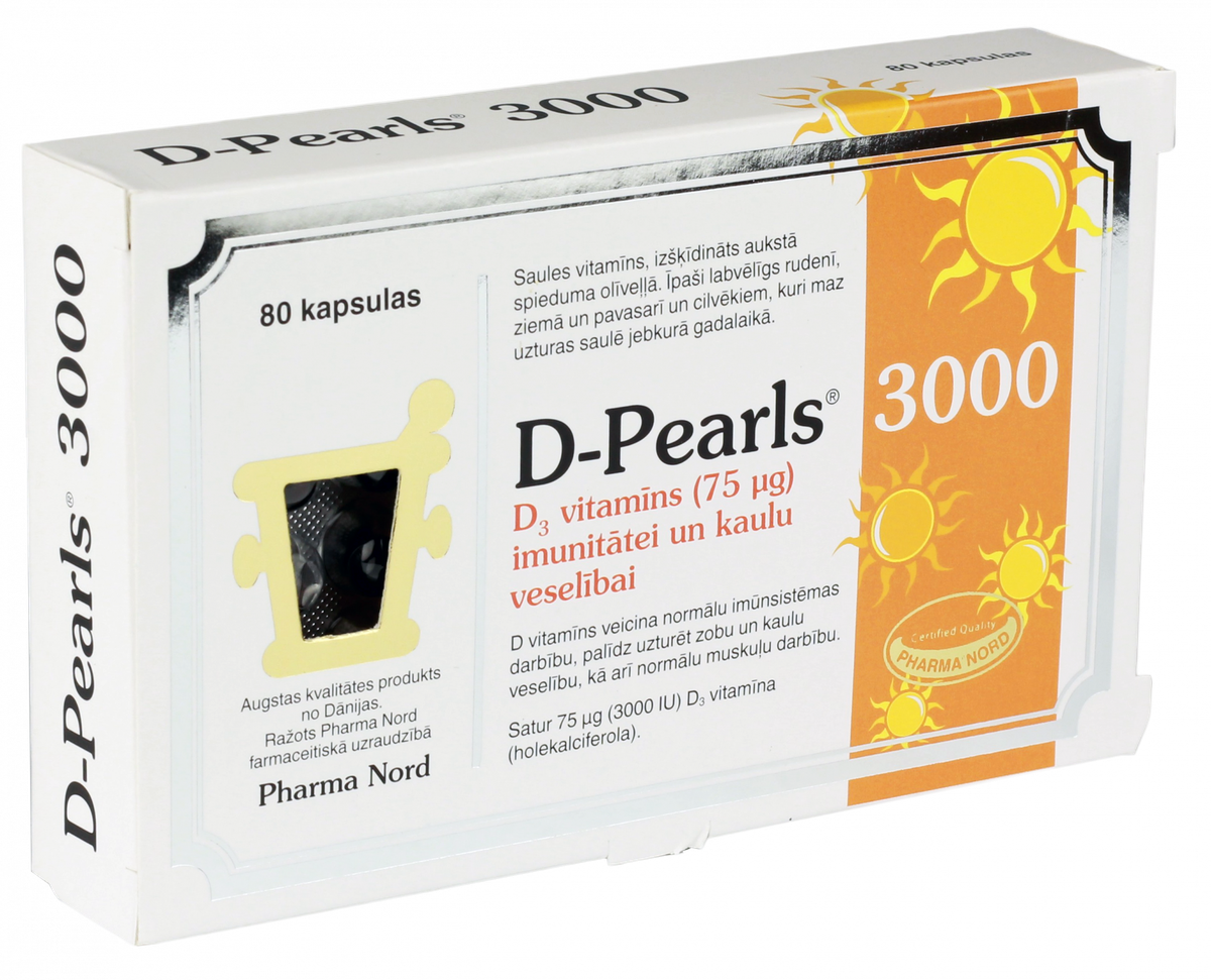 PHARMA NORD D-Pearls 3000 IU capsules, 80 pcs. | Mēness aptieka