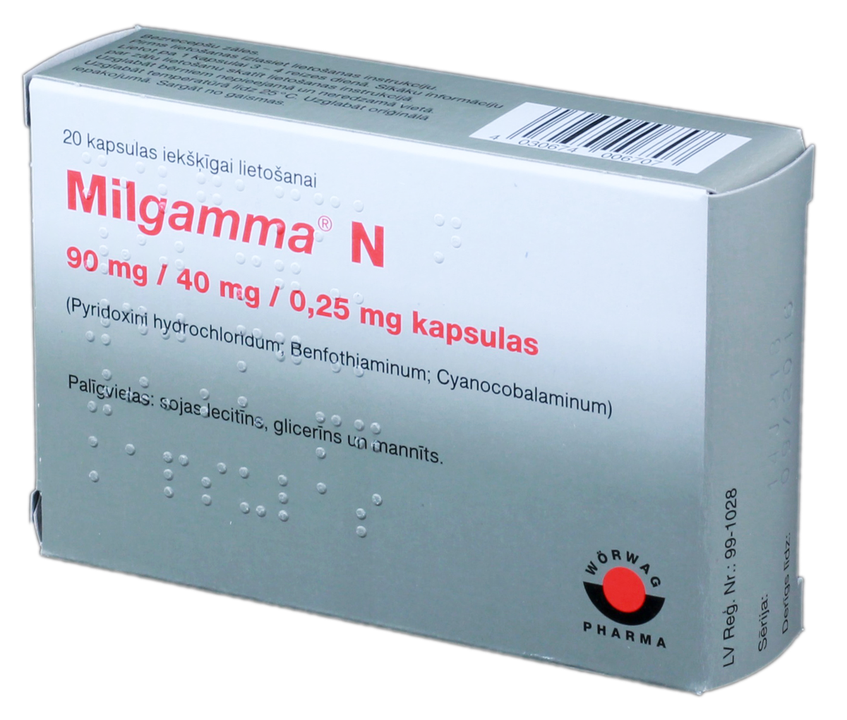MILGAMMA N 90 mg/40 mg/0,25 mg capsules, 20 pcs. | Mēness aptieka