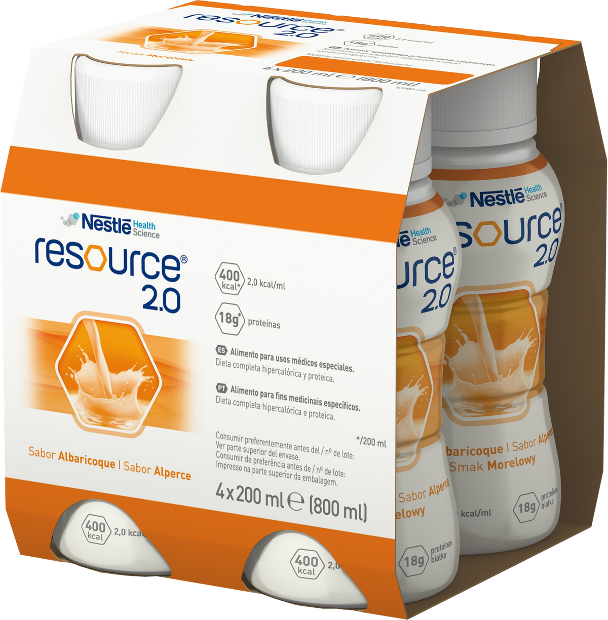 NESTLE Resource 2.0 со вкусом абрикоса, 200 мл, 4 шт. | Mēness aptieka