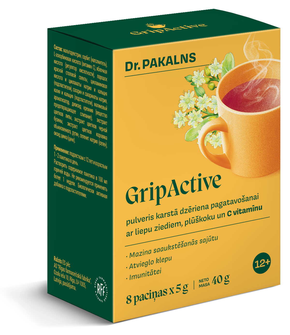 DR. PAKALNS GripActive karstais dzēriens paciņas, 8 gab. - Piegāde visā ...