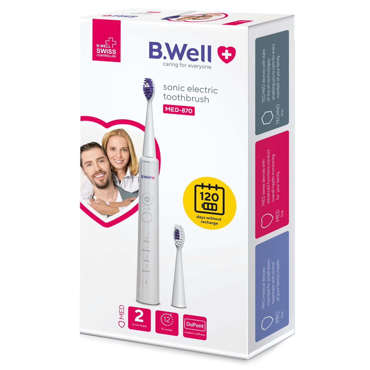 B.WELL Med-870 Sonic, White elektriskā zobu birste, 1 gab. - Piegāde ...