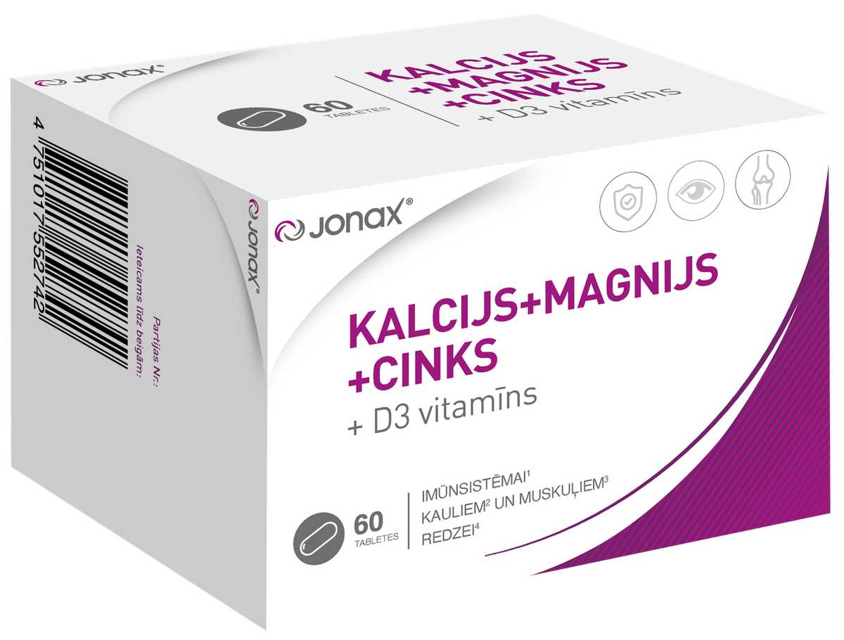 JONAX Kalcijs + Magnijs + Cinks tabletes, 60 gab. - Piegāde visā ...