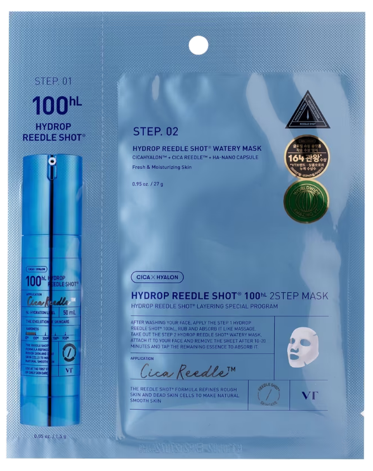 VT COSMETICS Hydrop Reedle Shot 100hL 2-Step sheet face mask, 1 pcs ...