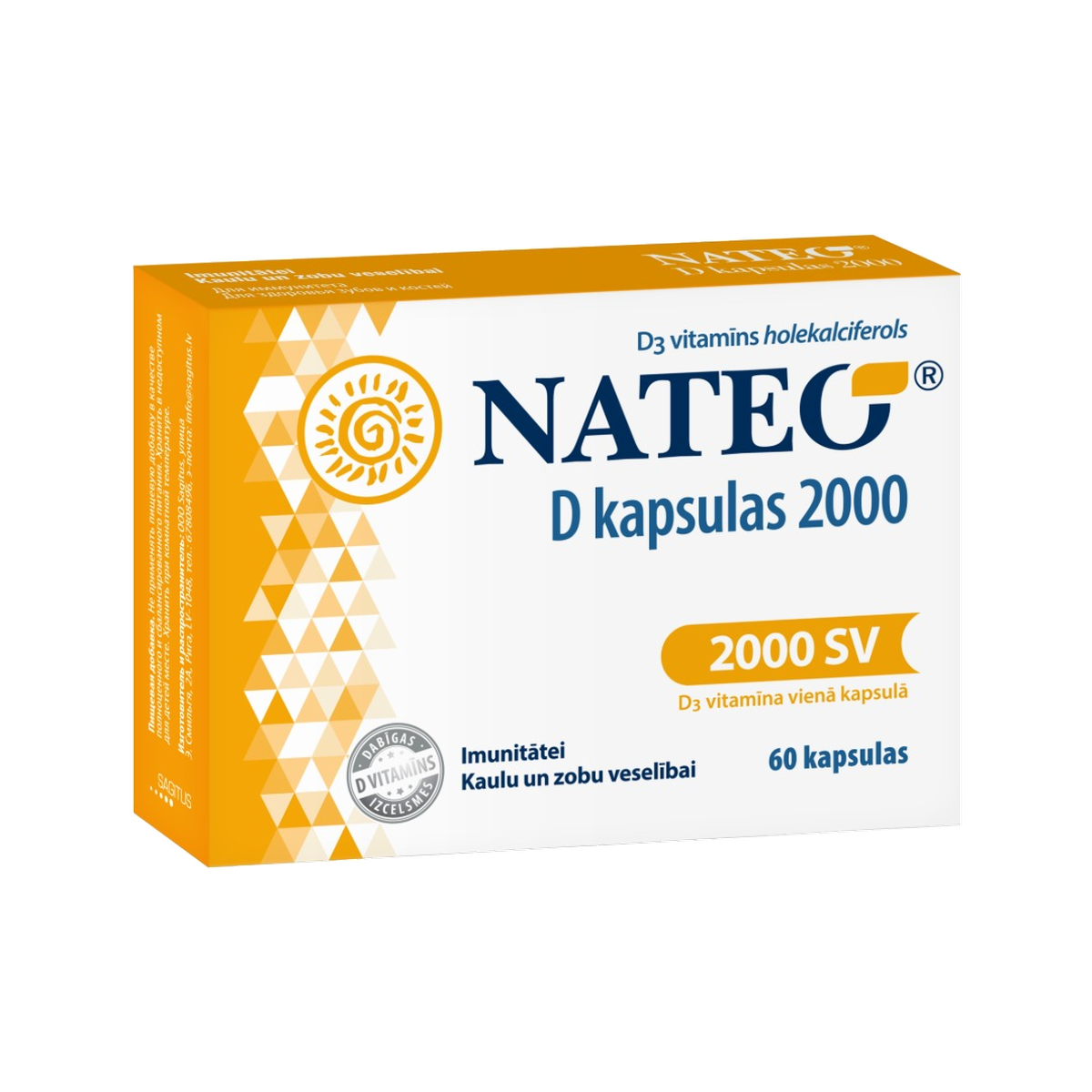 NATEO D 2000 SV kapsulas, 60 gab. - Piegāde visā Latvijā | Mēness aptieka