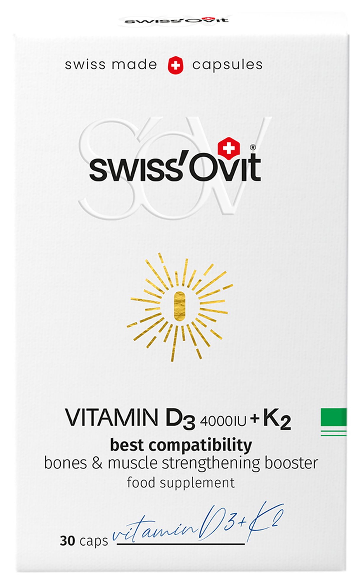 SWISS OVIT Vitamin D3 4000 IU +K2 capsules, 30 pcs. | Mēness aptieka