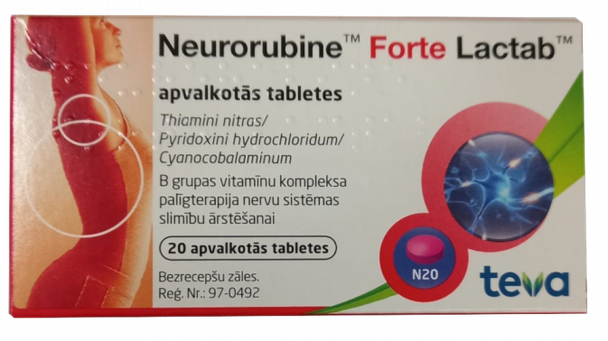 NEURORUBINE Forte Lactab coated tablets, 20 pcs. | Mēness aptieka