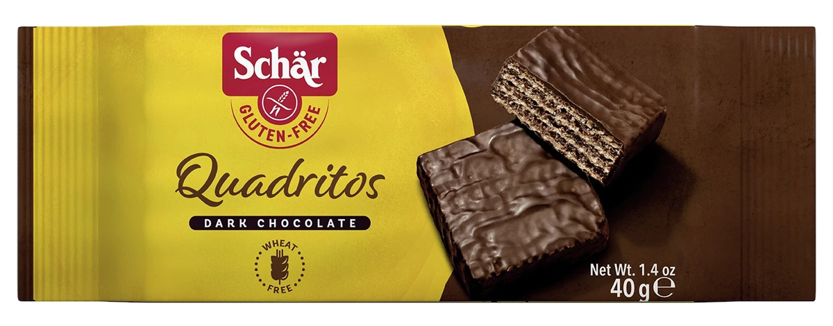 SCHAR Quadritos glutenfree waffles in chocolate, 40 g | Mēness aptieka