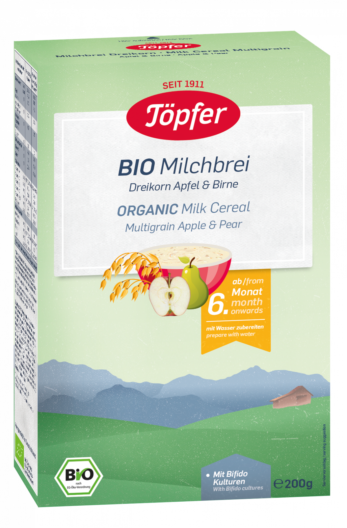 TOPFER Dažādu Graudu ar āboliem un bumbieriem no 6 mēn. Bio piena ...