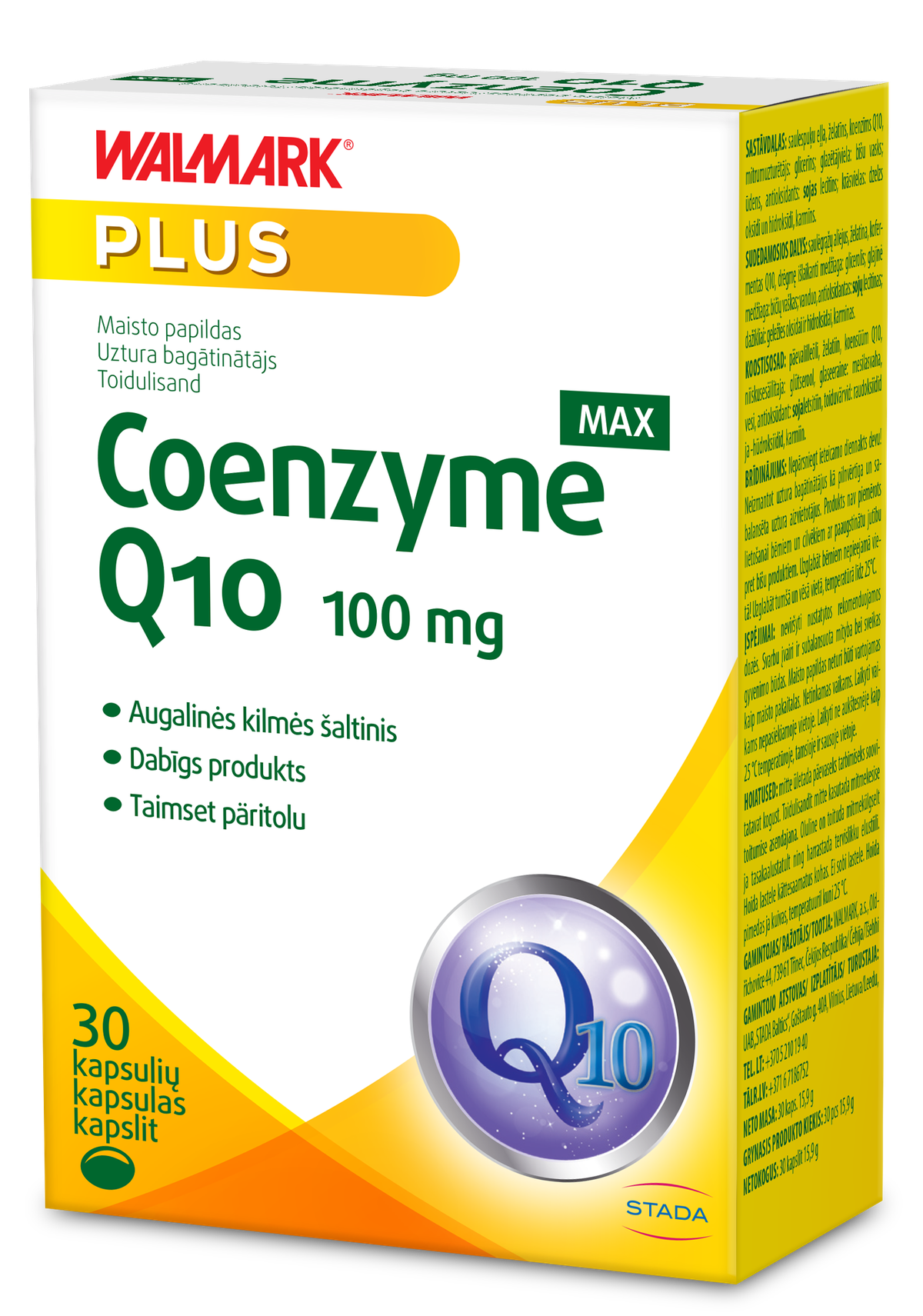 WALMARK Coenzyme Q10 Forte 100 mg kapsulas, 30 gab. - Piegāde visā Latvijā | Mēness aptieka