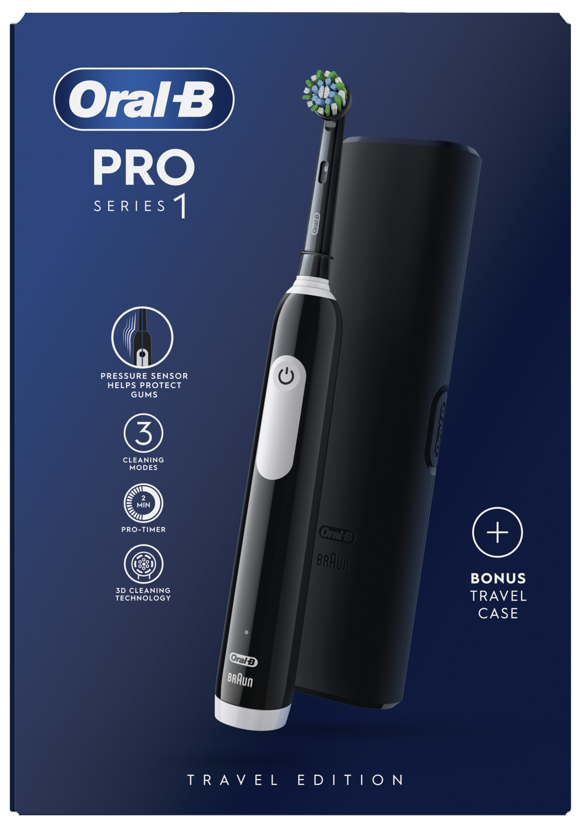 ORAL-B Pro 1 Black ar ceļojumu futrāli elektriskā zobu birste, 1 gab ...