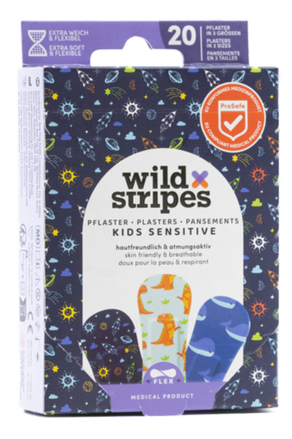 WILD STRIPES Kids Sensitive Space plāksteris, 20 gab. - Piegāde visā ...