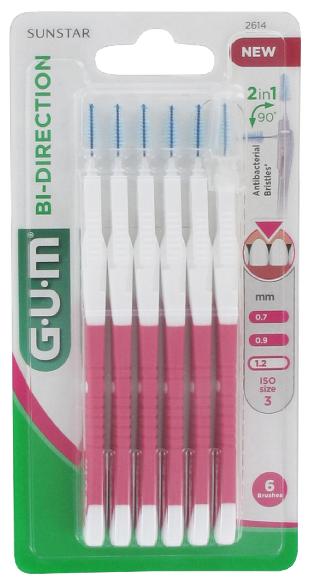 GUM BI-Direction 1,2 mm interdental brush, 6 pcs. | Mēness aptieka