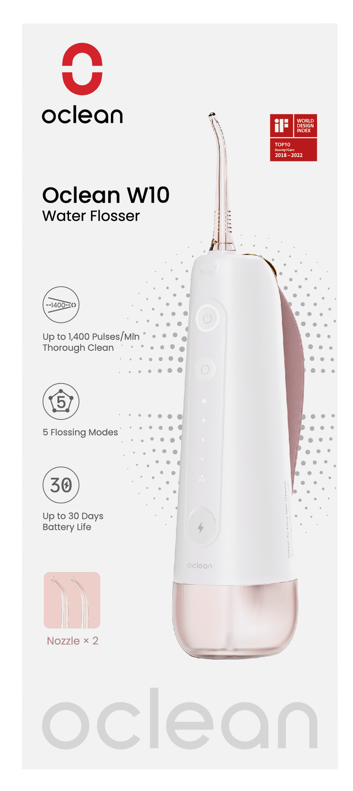 OCLEAN W10 Pink oral irrigator, 1 pcs. | Mēness aptieka