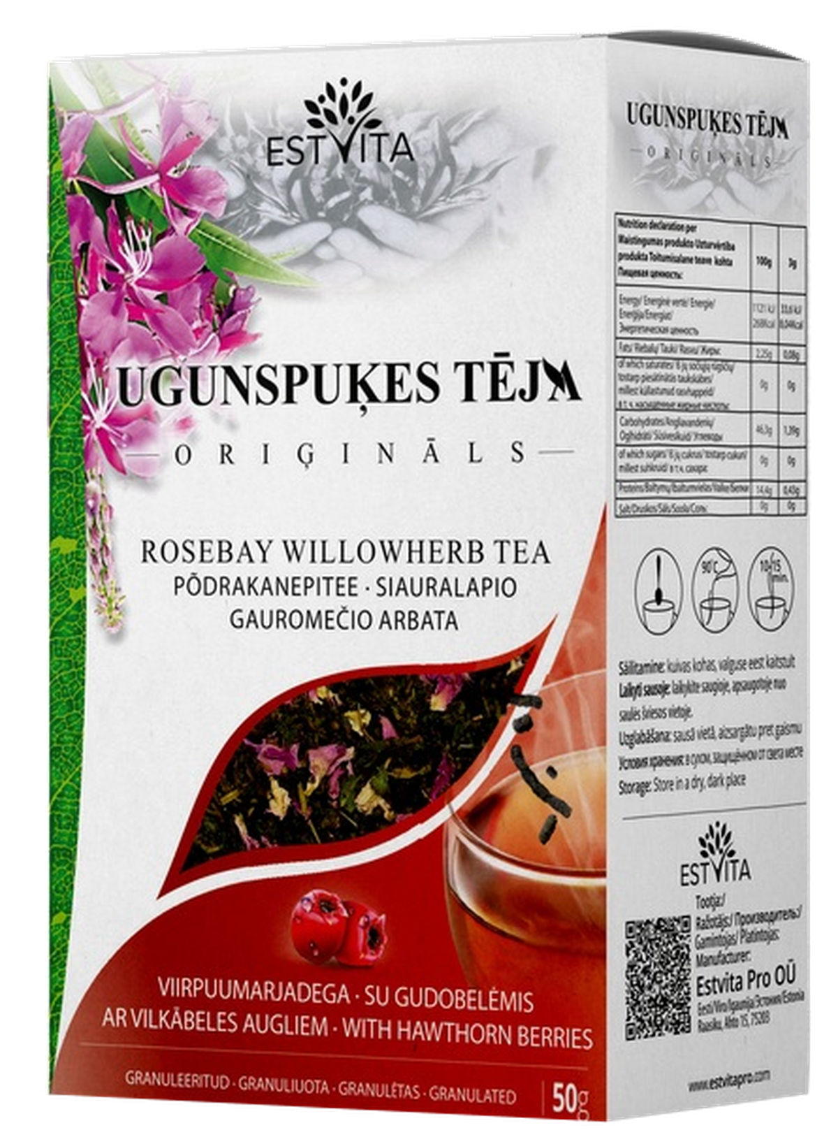 ESTVITA Fireweed Tea With Hawthorn Fruit loose tea, 50 g | Mēness aptieka