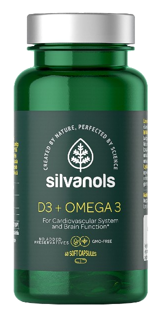 SILVANOLS Premium D3 Vitamīns + Omega3 kapsulas, 60 gab. - Piegāde visā Latvijā | Mēness aptieka