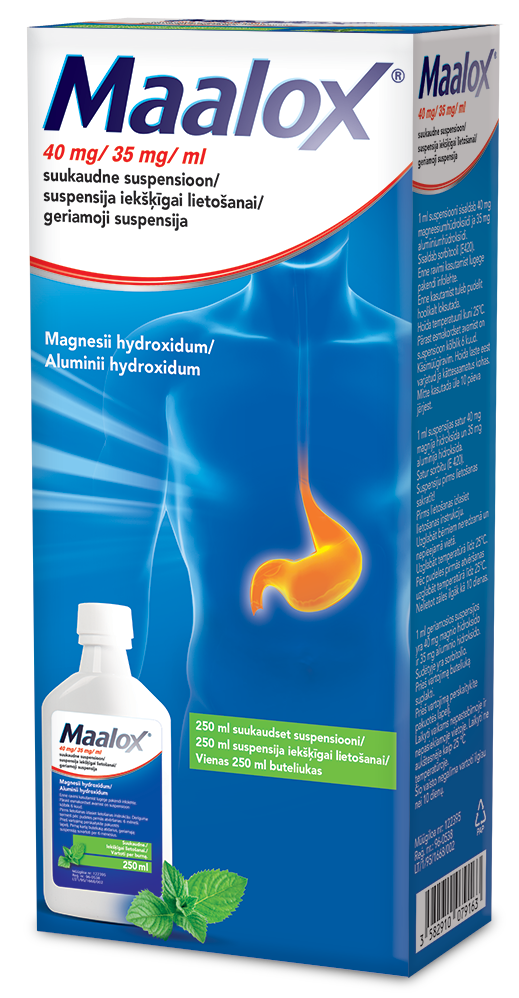 MAALOX 40 mg/35 mg/ml suspension, 250 ml | Mēness aptieka