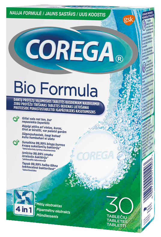 COREGA Bio Formula tabletes zobu protēžu tīrīšanai, 30 gab. - Piegāde ...