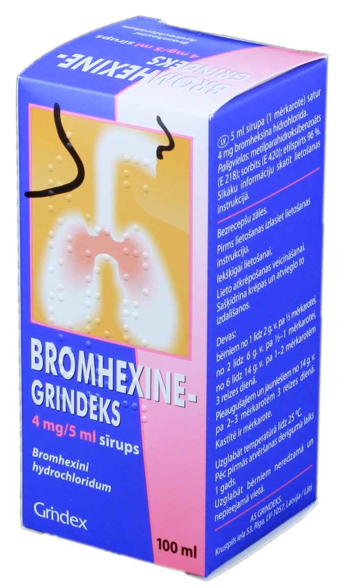 BROMHEXINE GRINDEKS 4 mg/5 ml syrup, 100 ml | Mēness aptieka