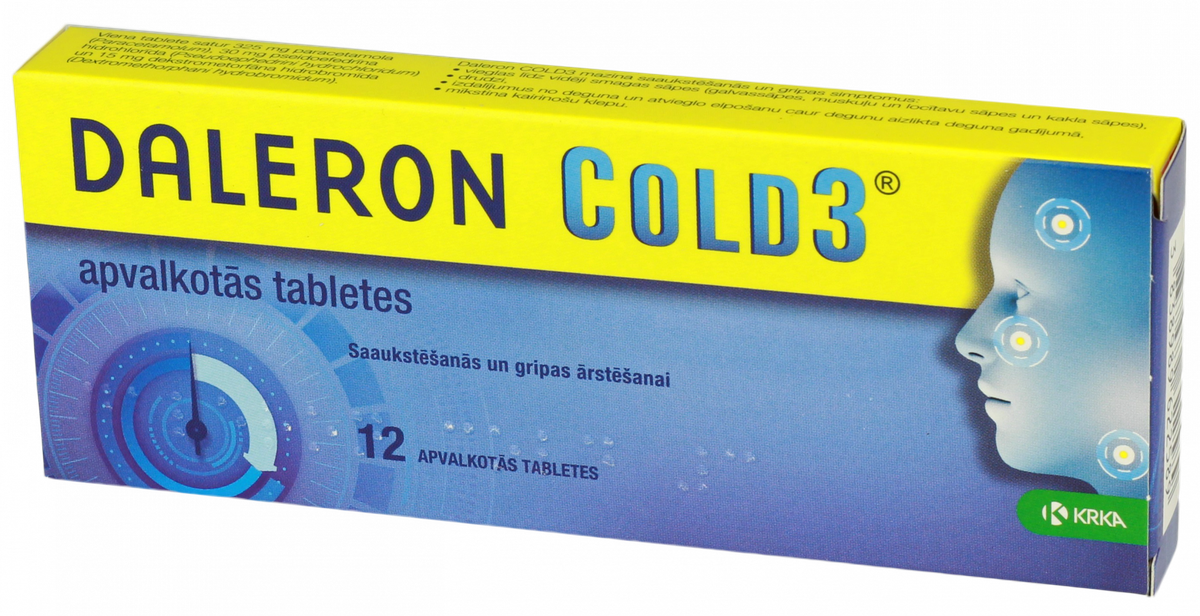 DALERON COLD 3 tabletes, 12 gab. - Piegāde visā Latvijā | Mēness aptieka