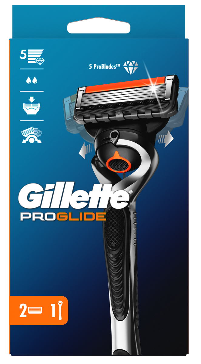 GILLETTE Fusion5 ProGlide 2 maiņas kasetnes + skuveklis, 1 gab ...