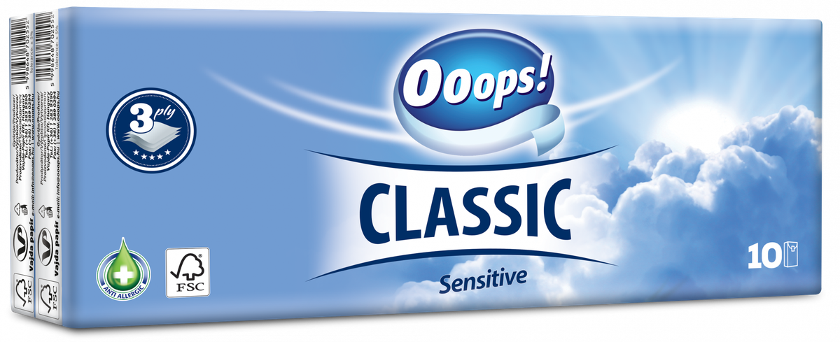 OOOPS! Classic Sensitive 10x10 cm kabatlakatiņi, 10 gab. - Piegāde visā Latvijā | Mēness aptieka