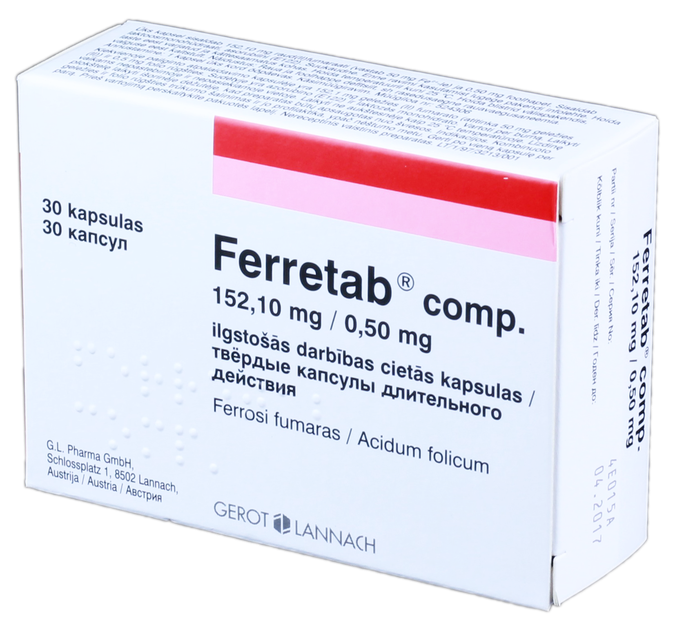 FERRETAB Comp. 152,10 mg/0,50 mg cietās kapsulas, 30 gab. - Piegāde ...