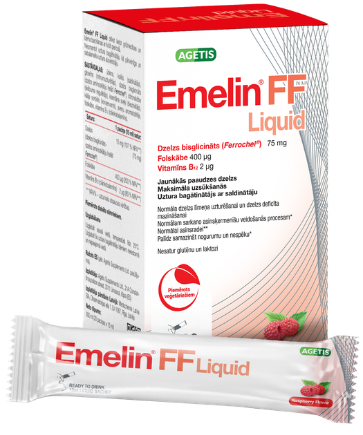 EMELIN FF Liquid 75 mg/400 mcg/2 mcg sachets, 20 g | Mēness aptieka