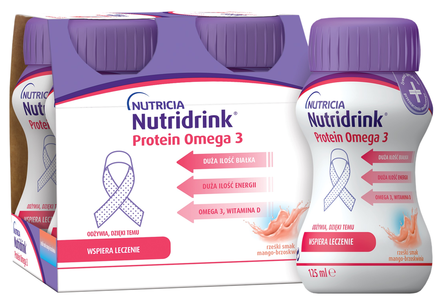 NUTRICIA Nutridrink Protein Omega 3 Cool Mango Peach 125 ml, 4 pcs. | Mēness aptieka