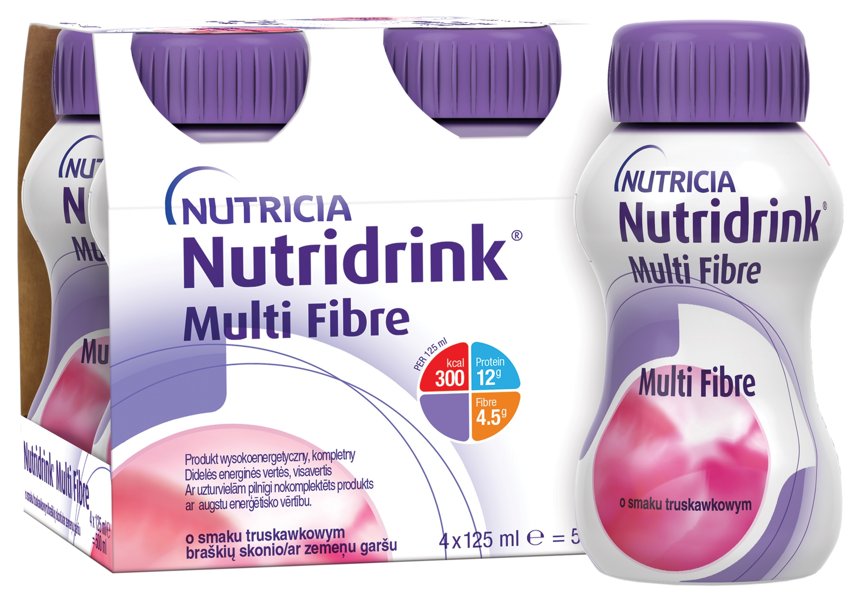 NUTRICIA Nutridrink Multi Fibre with strawberry flavor 125 ml, 4 pcs. | Mēness aptieka