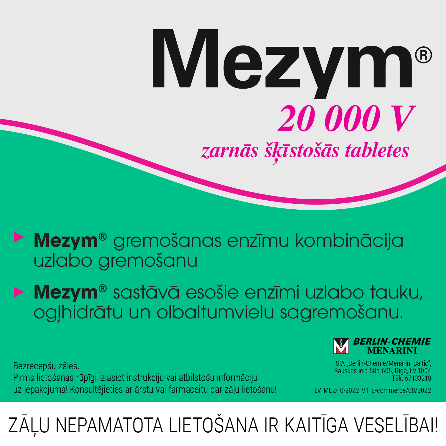 MEZYM 20000 V tabletes, 20 gab. - Piegāde visā Latvijā | Mēness aptieka