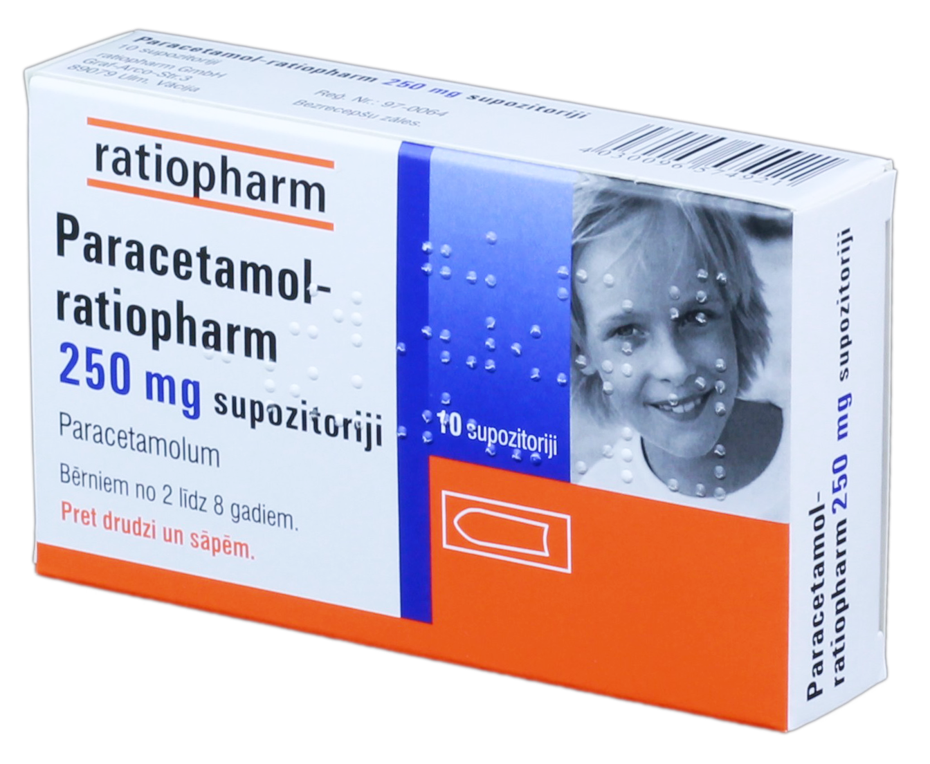 PARACETAMOL-RATIOPHARM 250 mg suppositories, 10 pcs. | Mēness aptieka
