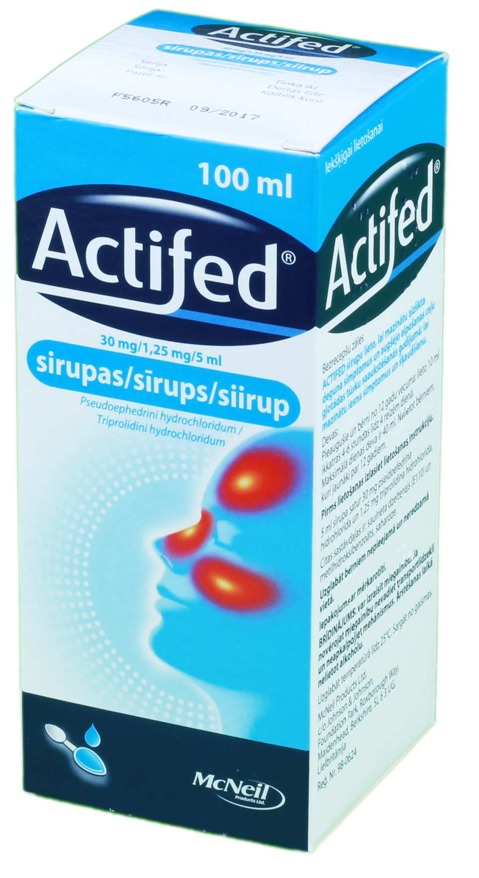 ACTIFED 30 mg/1,25 mg/5 ml syrup, 100 ml | Mēness aptieka