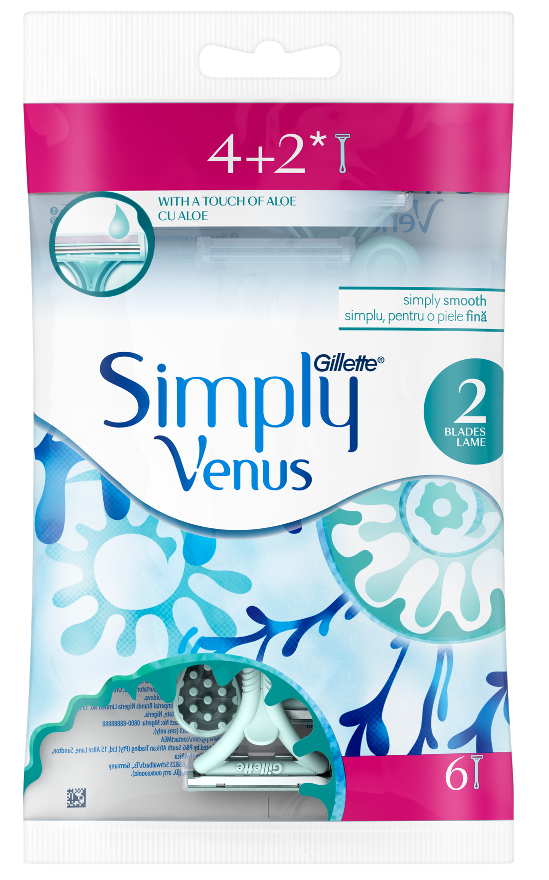 GILLETTE Simply Venus 2 disposable razors, 6 pcs. | Mēness aptieka