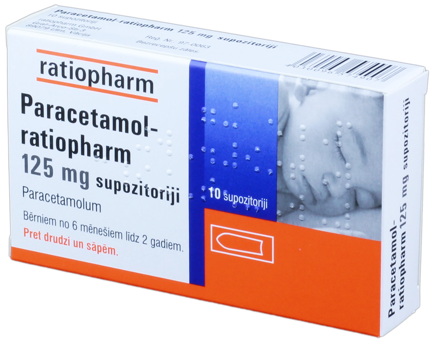 PARACETAMOL-RATIOPHARM 125 mg suppositories, 10 pcs. | Mēness aptieka