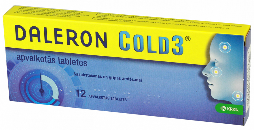 DALERON COLD 3 tabletes, 12 gab. - Piegāde visā Latvijā | Mēness aptieka